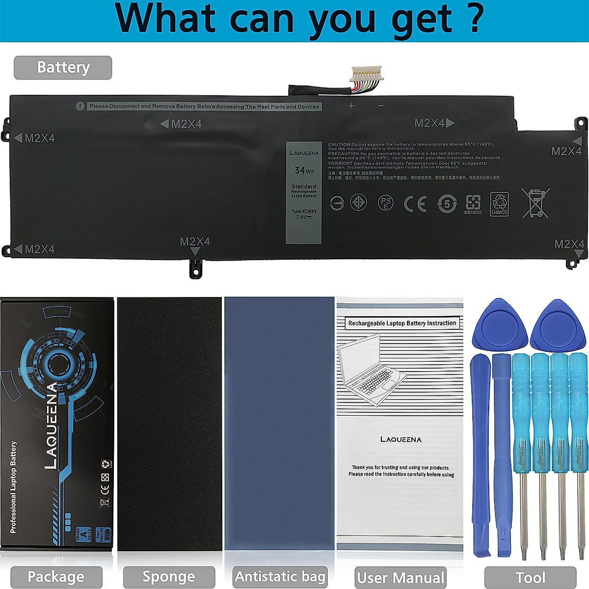 LAQUEENA XCNR3 Laptop Replacement Battery for Dell Latitude 13 7370 Ultrabook Series 0XCNR3 WY7CG MH25J 7.6V 34WH/4250MAH 4-Cell