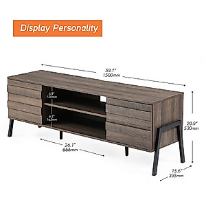 WAMPAT Mid-Century Modern TV Stand for 65 inch TV, Wood Entertainment Center Retro TV Console with 4 Storage Cabinet for Living Room Bedroom, 60'' Espresso