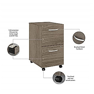 Bush Business Furniture Hybrid 2 Drawer Mobile File Cabinet-Assembled, Modern Hickory
