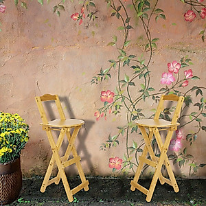 Leinuosen 2 Pieces Folding Bamboo Bar Stools with Backrest and Footrest 33 Inches Foldable Barstool Collapsible Portable Counter Height Folding Chairs with Pedals for Home, Outdoor, Kitchen