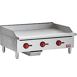 Iron Range IRMG-36 36' x 21' Countertop Commercial Gas Commercial Griddle with Manual Control and Three Burners, 90,000 BTU, ETL Listed