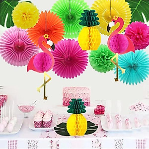 Flamingo Party Honeycomb Decoration, Hanging Paper Fan, Palm Leaf , Pineapple Paper lanternFiesta Party Supplies, Tissue Paper Flowers for Hawaiian Beach Luau Party Birthday Wedding Photo Backdrop