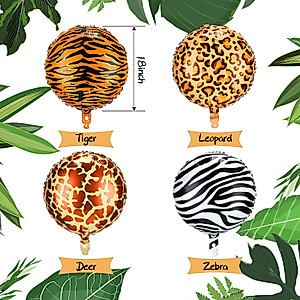 20 Pieces Animal Pattern Balloons 18 Inch Forest Animal Foil Balloons Deer Tiger Zebra Leopard Round Aluminum Balloons Party Favors for Jungle Safari Themed Birthday Party