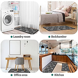 EGOBUY 47x19 Inch/31x19 Inch Kitchen Mat Rugs Made of Polypropylene 2 Pack Soft Kitchen Rug Set Specialized in Anti Slippery & Machine Washable for Home Kitchen, Grey