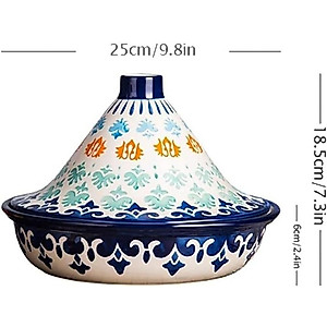 Hand-Painted tagine Ceramic Cooking Pot, Cooking and Simmering Casserole, Handmade Moroccan Slow Cooker Suitable for Different Cooking Styles and Temperature Settings