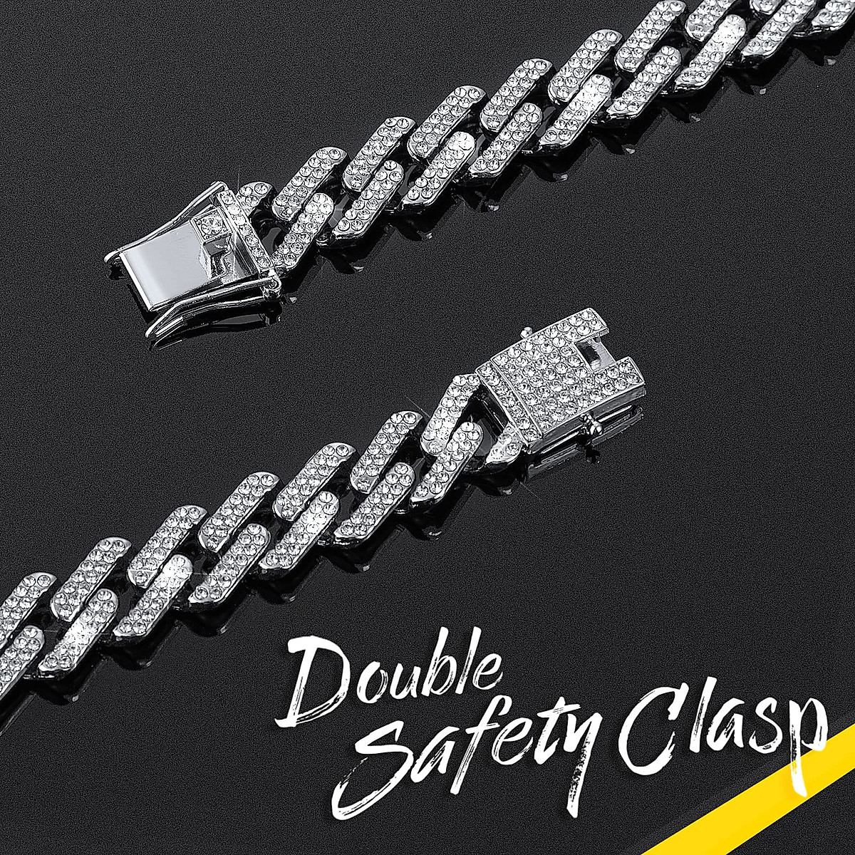 3 Pcs Link Chain Jewelry Set Bling Necklace Bracelet Ring Silver Link Chain for Women Men, Hip Hop Rapper Jewelry Present