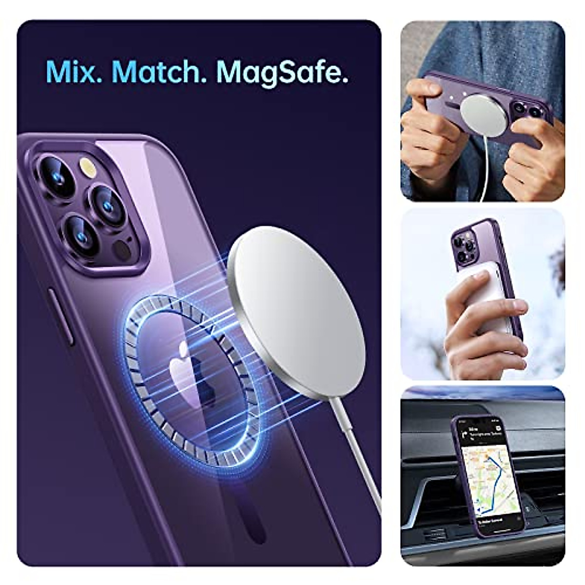 JUESHITUO for iPhone 14 Pro Case [Not Yellowing] [10FT Military Grade Protection] [No.1 Strong Magnets] Magnetic Slim Clear Compatible with iPhone 14 Pro Protective Case 6.1 inch 2022, Deep Purple