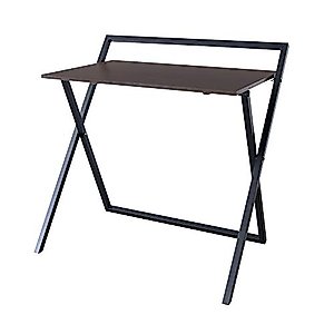 Teamson Home Easton 34" Modern Wood Folding Home Office Study Computer Desk with X Shaped Small Spaces Brown Tabletop and Black Legs