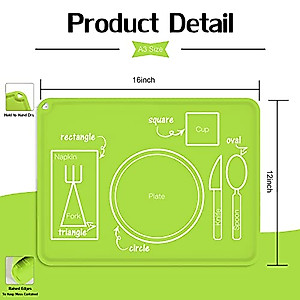 DGitaor Montesorri Placemat for Kids, Toddler Silicone Placemat for Dining Table, Non-Slip Baby Placemat, Dishwasher Safe, Wathet&Green