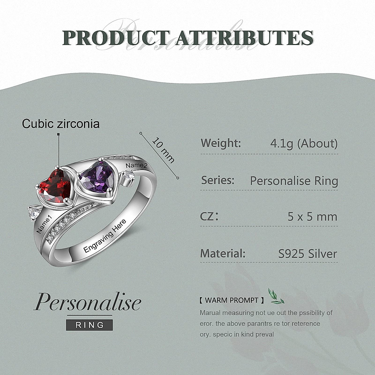 Diamondido Personalized Simulated Birthstones Promise Rings for Her Engraved Names Engagement Rings Bridesmaid Gifts (8)