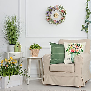 YGEOMER 18x18 Spring Pillow Covers, Set of 4 Pillow Covers, Spring Summer Farmhouse Outdoor Pillow Covers Green Garden Linen Cushion Case for Home Decor