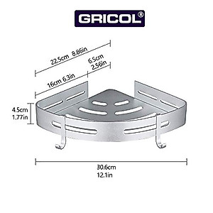 GRICOL Shower Shelf Corner Adhesive Bathtub Caddy Wall Mounted Bathroom No Drill Aluminum Basket Storage for Shampoo Kitchen Organizer with Razor Holder-2 Pack