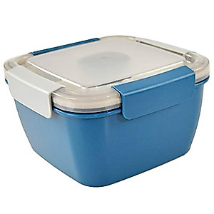 Home-X Section Lunch Box, Lunch Containers for Kids and Adults, Multi-Compartment Food Box, Salad Dressing Container, Spork, 6 ¾" L x 6 ¾" W x 4 ¾" H, Blue