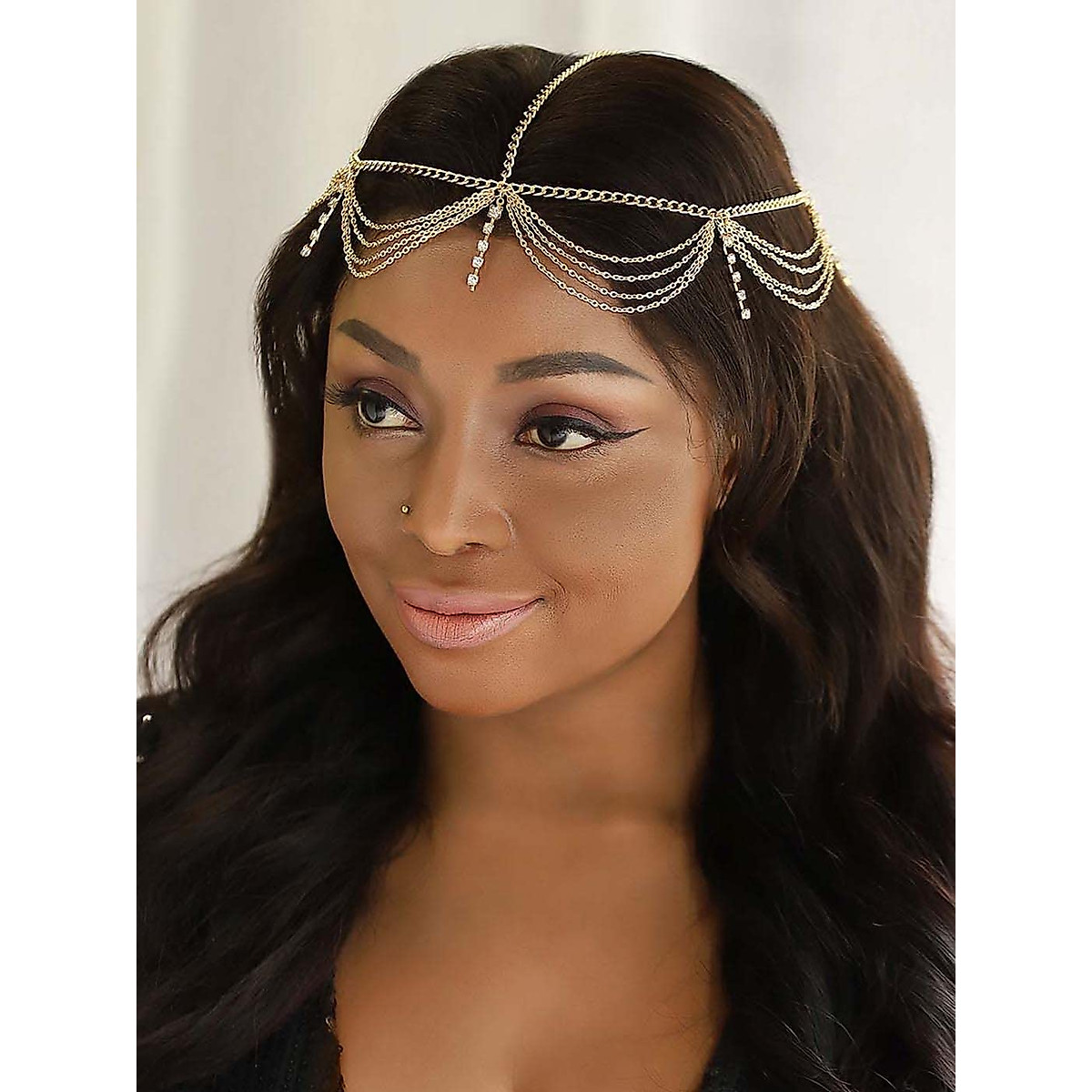 Catery Gold Hair Chain Jewelry Bride Wdedding Headbands Tassels Boho Headpiece Head Chain Rhinestones Hair Jewelry Spring Summer Christmas Head Chain for Women