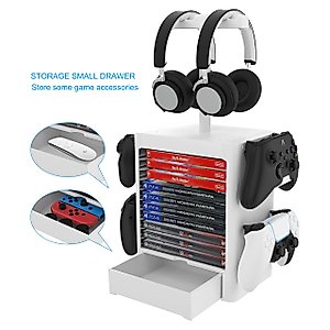 Joytorn Games Storage Tower(Up to 10 Games) for PS5,Game Disk Rack and Controller/Headset Stand Holder Compatible with Xbox Series X|S/Nintendo Switch/PS4