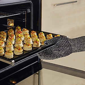 BBQ Gloves 1472℉ Heat Resistant Oven Gloves, DEYAN Kitchen Silicone Non-Slip Oven Mitts, Outdoor Cooking Glove for Barbecue, Smoker & Camping 1 Pair, 12 Inch (Black Silicone)