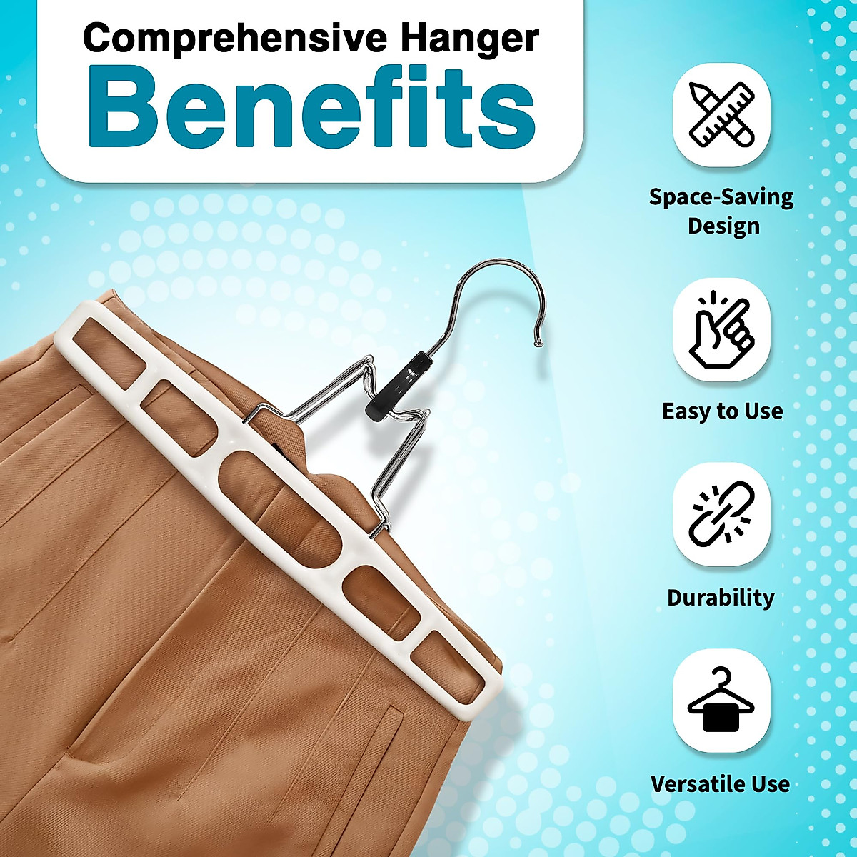 DEILSY™ 10 Pack Pants Hangers Skirt Hangers - Space Saving Pant Hangers with Locking Hook - Versatile Skirt Hangers for Closet Organization - White - Jean Hangers for Men and Women Heavy Duty Hangers