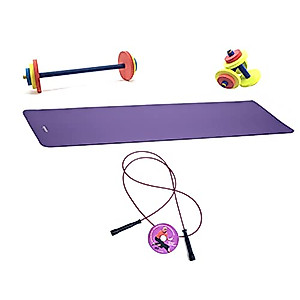 Fun & Fitness for Kids® Complete Fitness Set, Dumbbells, Barbell Set, Foam Yoga Mat, Adjustable Jump Rope, Jump Rope Trainer Video
