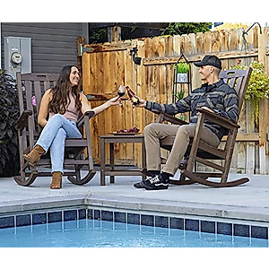 Cecarol Patio Oversized Rocking Chair Outdoor, Weather Resistant, Low Maintenance, High Back Front Porch Rocker Chairs 385lbs Support Poly Lumber Rocker, Wood-Like Plastic Chair, Coffee-PRC01