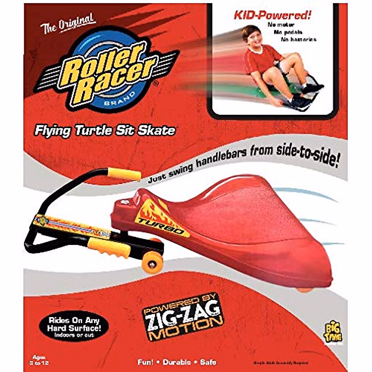 The Original Roller Racer Junior Flying Turtle Sit Skate, Kid Powered, No Motor, No Pedals, No Batteries, Power by Zig zag Motion, Promotes Active Play in or Outdoors, Non-marring Skate Wheels