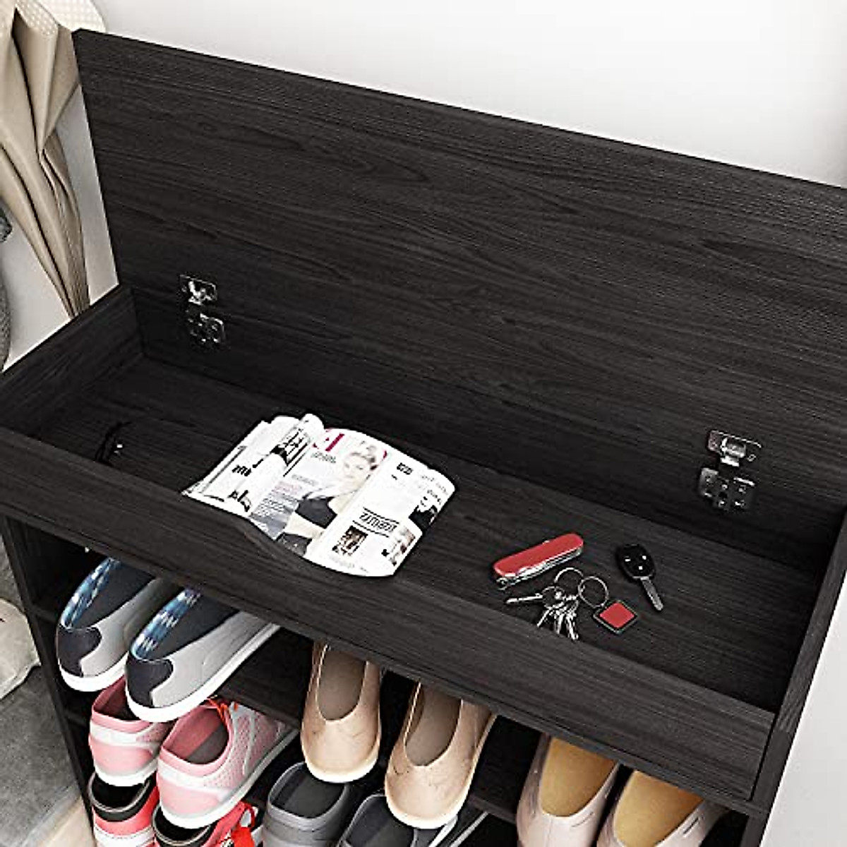 soges 5-Tier Free Standing Shoe Rack, 29.5 inches Wooden Shoe Shelf, Entryway Shoe Organizer Storage Cabinet, Black