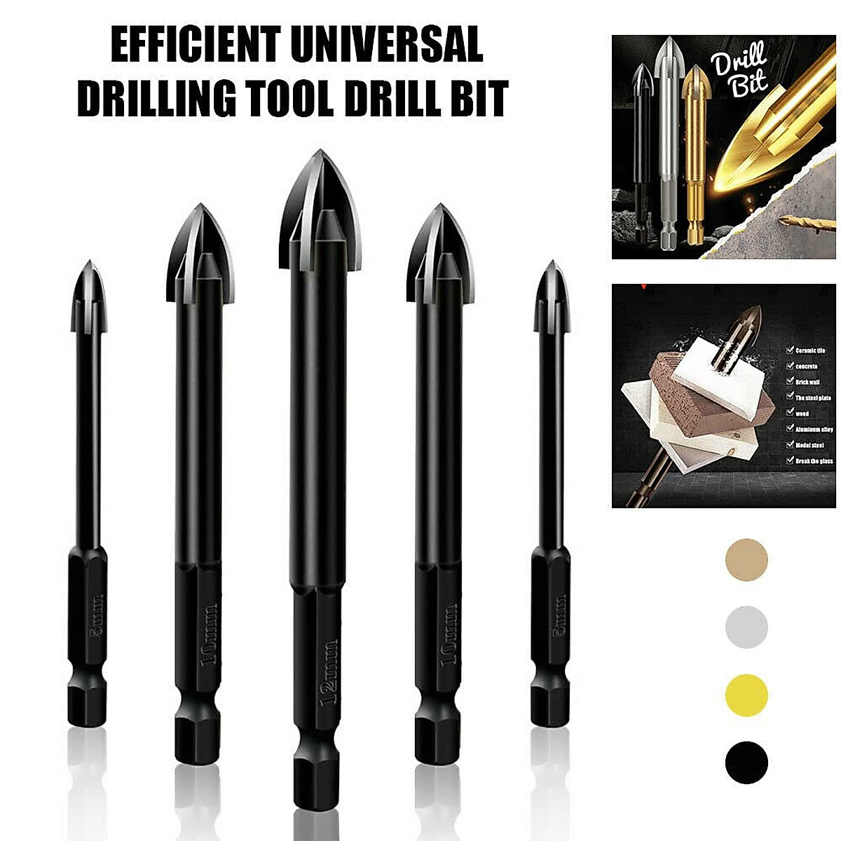 JINYI Efficient Universal Drilling Tool,Multi-Function Triangle Cross Alloy Drill Bit Tip Tools,Titanium Combination Drill Tap Bits Set,Metal, Wood (Black)