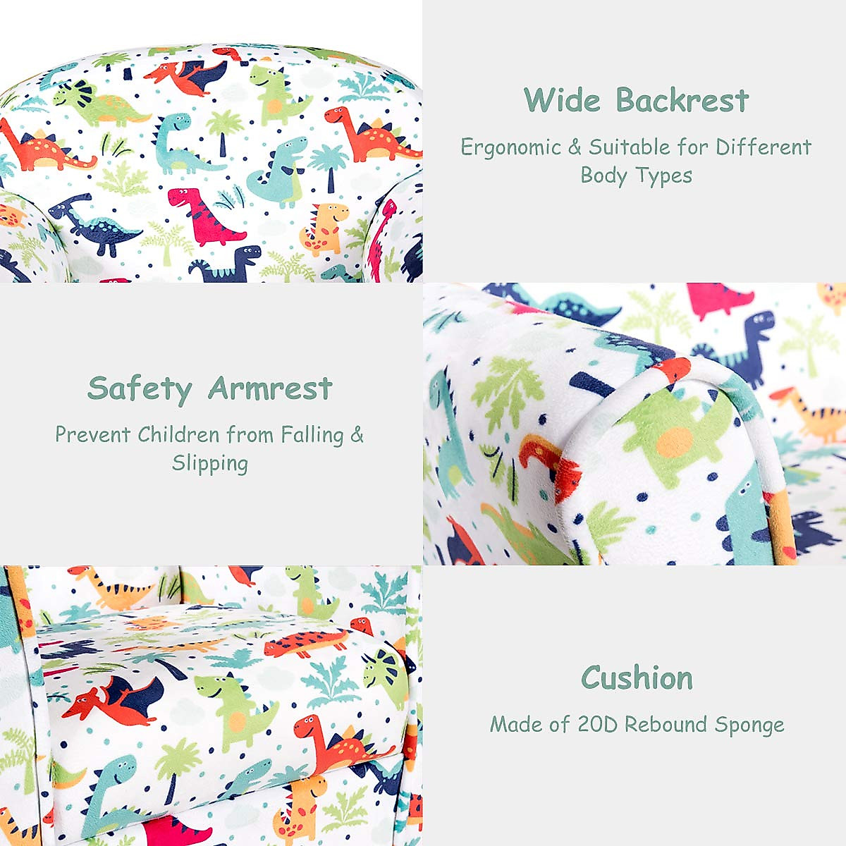 Costzon Kids Couch, Children's Sofa Armrest Chair with Pattern, Toddler Furniture w/Sturdy Wood Construction, Preschool, Lightweight Children Couch Sofa Chair for Aged 1-5 Boys & Girls Gifts, Dinosaur