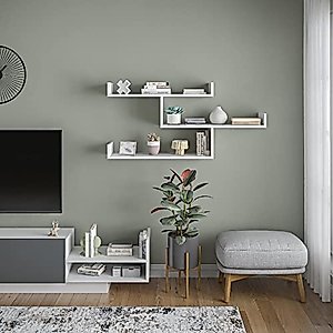 Modern 3 Tier Durable Wood Floating Shelf | Simple Multipurpose & Smart Hanging Storage for Bedroom, Living Room Office & Kitchen | Wall Bookshelf Bright White Color 26 H X 47 W Size