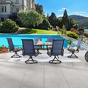 LOKATSE HOME Metal Swivel Outdoor Patio Dining Textilene Chair Bistro Set of 6, 6 PCS, Blue