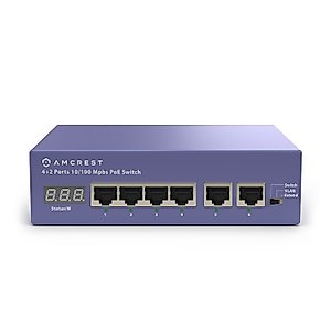Amcrest 6-Port, POE+ Power Over Ethernet POE Switch with Metal Housing, 4-Ports POE+ 802.3at 65w (AMPS6E4P-AT-65)