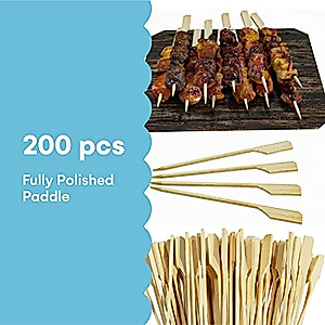 Noa Store Bamboo Skewers 4 Inch, Wooden Paddle Picks, Skewers for Appetizers, Cocktail, Fruit Kabobs, Sandwich, Barbeque Snacks - 200 Count