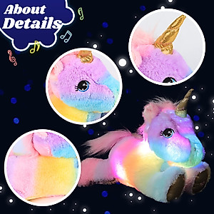 Cuteoy Musical Plush Unicorn Stuffed Animal Glowing LED Light-up Nightlight Toys Singing Lullabies Birthday Christmas Plushies Gifts for Kids Boys Girls,13"