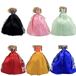 BJDBUS 5 Pcs Handmade Wedding Party Dress Lace Gown for 11.5 Inch Girl Doll Clothes Accessories Random Set