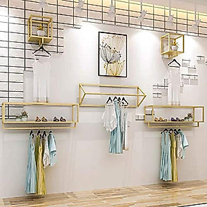 MDEPYCO Creative Square Display Garment Racks in Boutique Clothing Stores, Wall-Mounted Hanging Clothes Shelf in Home, Towel Racks for Bathroom Storage Shelves (Gold, 11.8" L)