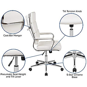 Flash Furniture Hansel High Back White LeatherSoft Contemporary Panel Executive Swivel Office Chair