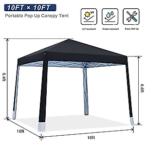 MASTERCANOPY 10x10 Pop-up Canopy Tent Outdoor Beach Canopy with 4 Foot Pockets(Black)