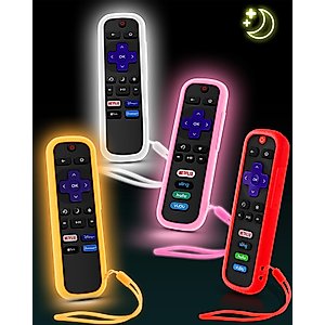 （4 Pack） ONEBOM Cover for Roku Remote, Case for Hisense/TCL Roku TV Steaming Stick/Express Universal Replacement Controller Silicone Sleeve Skin Glow in The Dark （Pink White Orange） Red