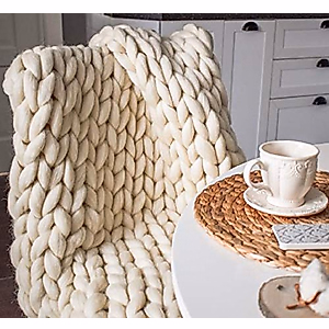 VIYEAR Chunky Knit Blanket Soft Handmade Knitting Throw Bedroom Sofa Decor Super Large Ivory White 40"x59''