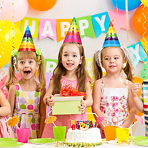 Geyoga Rainbow Birthday Party Hats Bulk - 100 Pieces Colorful Paper Hats for Kids and Adults Party Supplies