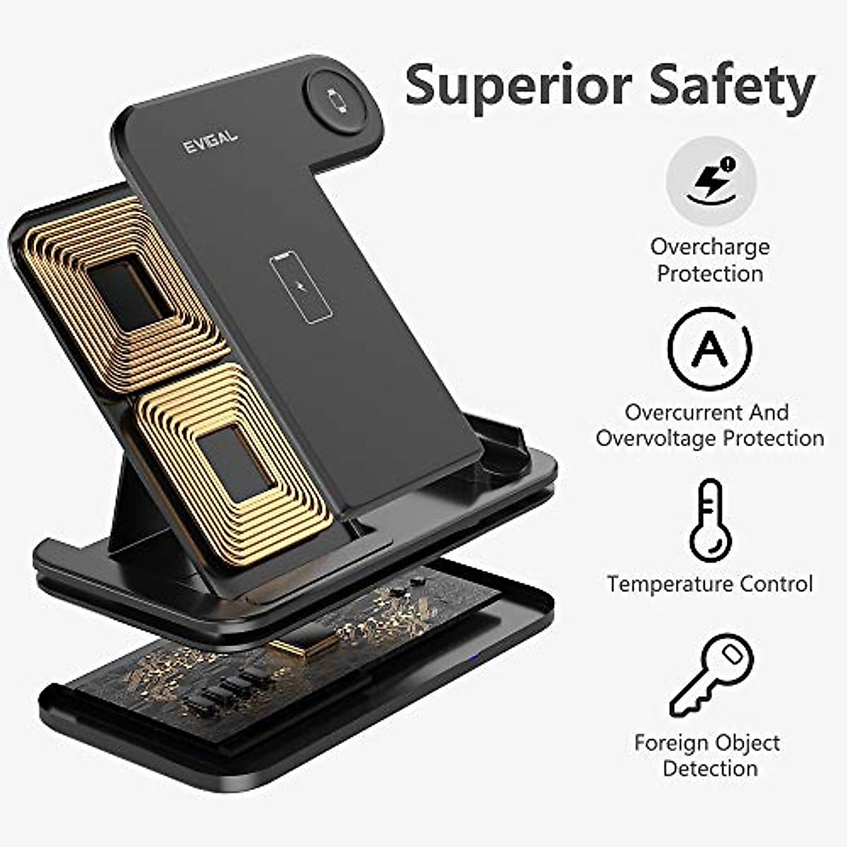 EVIGAL 4 in 1 Wireless Charger, Qi-Certified Fast Charging Station Compatible Apple Watch & AirPods & Apple Pencil, iPhone 14/13/12/11/11Pro/X/XS/XS Max/XR/8/8Plus, Samsung (with QC3.0 Adapter)