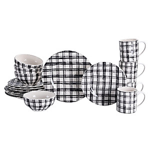 Bico Black and White Plaid Ceramic Cereal Bowls, Set of 4, for Pasta, Salad, Cereal, Soup & Microwave & Dishwasher Safe