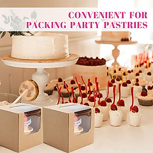NPLUX 50 Pcs Cupcake Boxes Individual Cupcake Containers Pre-Assembled Single Cupcake Boxes 3.5"x3.5"x3.5" with 50 Pcs Inserts for Cupcakes Muffins Party Favors(Brown)
