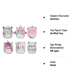 Squishville by Squishmallow Mini Plush Rainbow Dream Squad, Six 2” Rainbow Animals, Irresistibly Soft Colorful Plush, Mini Cat, Llama, and Panda Squishmallows