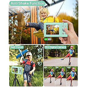 Digital Camera, FHD 1080P Kids Camera 44MP Compact Digital Camera with 32GB Card, 1 Batteries 16X Digital Zoom Point and Shoot Digital Cameras Gift for Kids Boys Girls Teens (Green)
