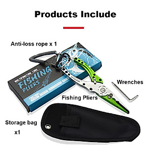 HZXINWANG Fishing Pliers, Aviation Aluminum Fishing Pliers Line Cutters, De-Hookers, Fishing Tool Sets, Weaving Scissors, Saltwater Resistant Fishing Gear (Aviation Aluminum Model, Green Silver)