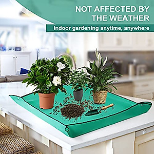 Auofin Plant Repotting Mat 2 pcs Waterproof Transplanting Mat Indoor Gardening Potting Succulents Portable Tray with Gardening Gloves - 39.4" and 26"