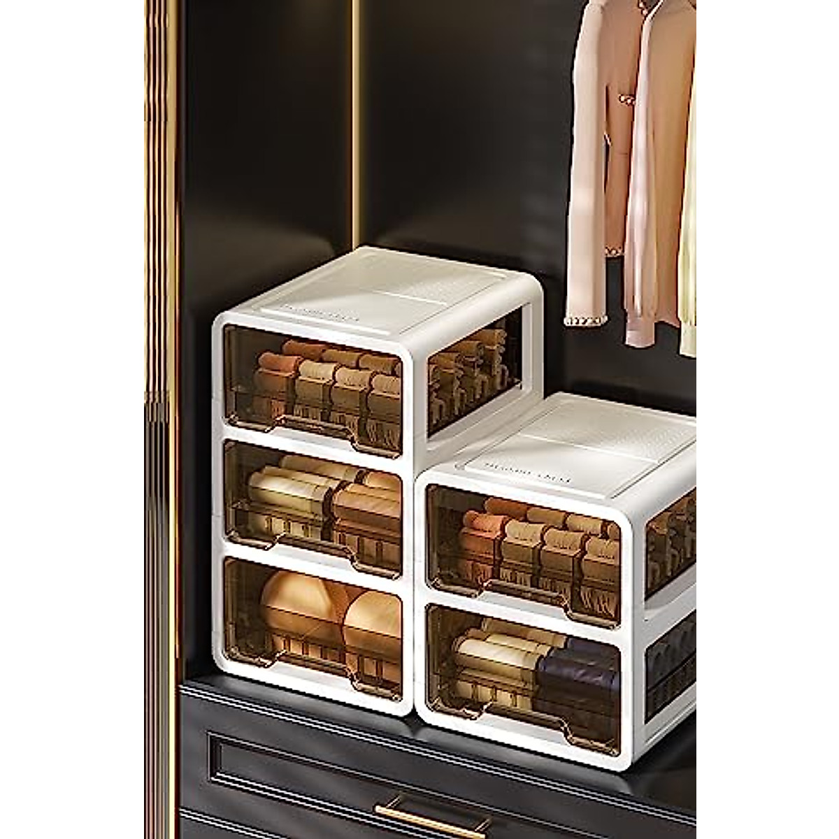 Socks Underwear Bra Drawer Organizer Divider, 1+10+15 Cell Closet Organizer for Clothing, Stackable Plastic Bins, Dresser Organizer Bins for Bedroom Organization, Folding Storage Boxes Set(3 in 1)