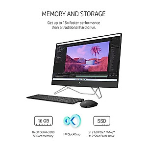 HP 27” All-in-One Desktop, AMD Ryzen 5 5500U, 16 GB RAM, 512 GB SSD, Full HD IPS Touchscreen, Windows 11 Home, 4 USB Ports, Privacy Camera, Dual Mics, Wireless Keyboard and Mouse (27-cb0060, 2021)