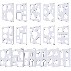 16 Pieces Kids Drawing Stencils Basic Shape Stencils Plastic Drawing Stencil Template Geometry Shape Stencils Reusable DIY Painting Stencils for Kids Girls Boys Gifts Home Classroom Crafts