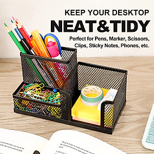 MaxGear Mesh Pen Holder for Desk Pencil Holder Desk Organizer 3 Compartments, Office Supplies Pen Organizer Desk Caddy Desktop Storage Stationary Organizer, Office Desk Accessories School, Black